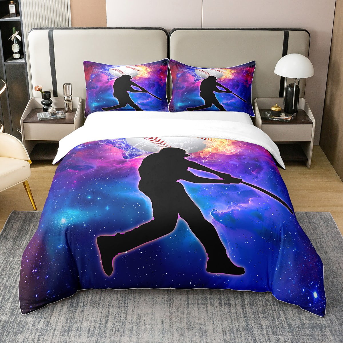 YST Boys Baseball Player Full Comforter Cover Ice Fire Baseball Game ...