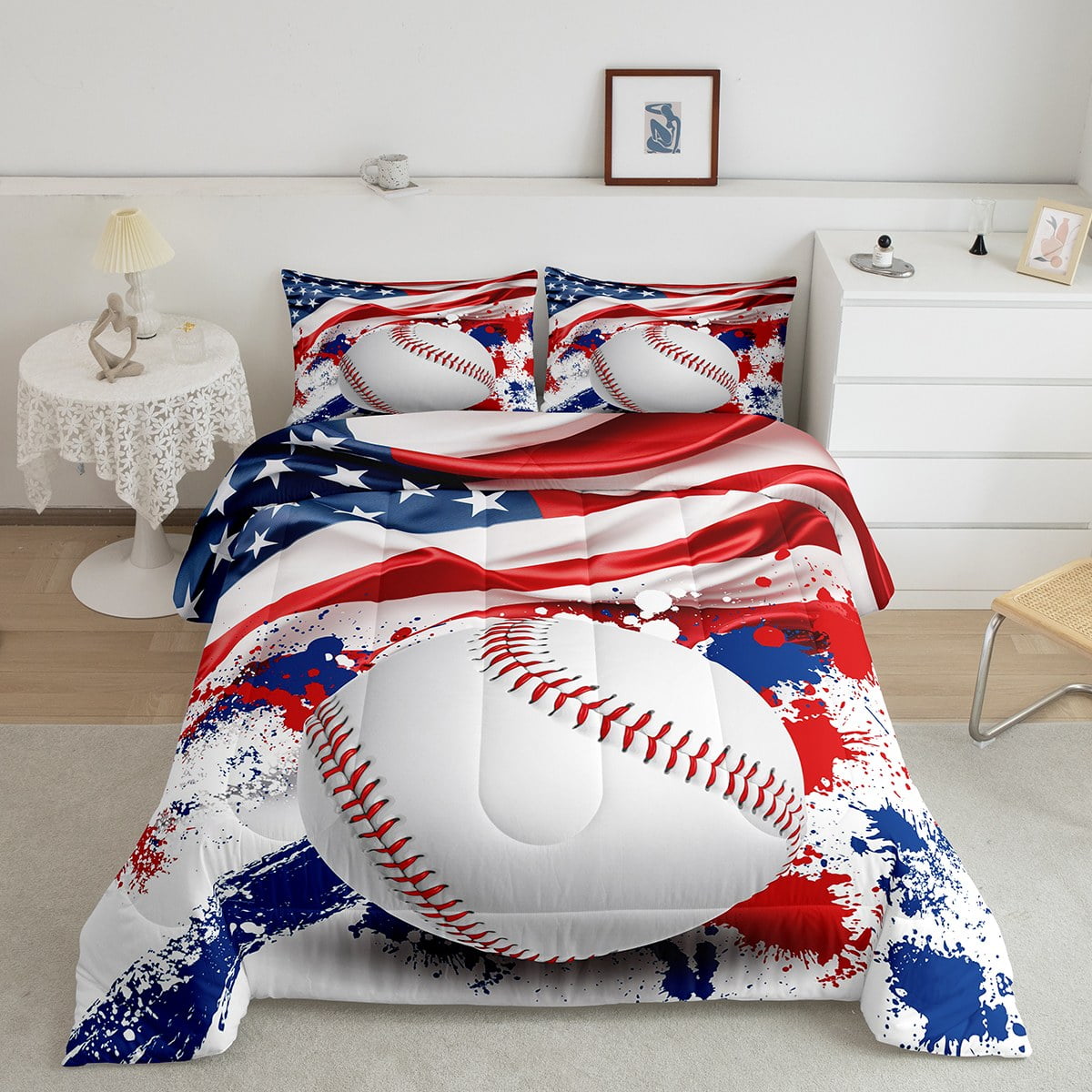 YST Boys Baseball Queen Size Bedding Set American Flag Comforter Set ...