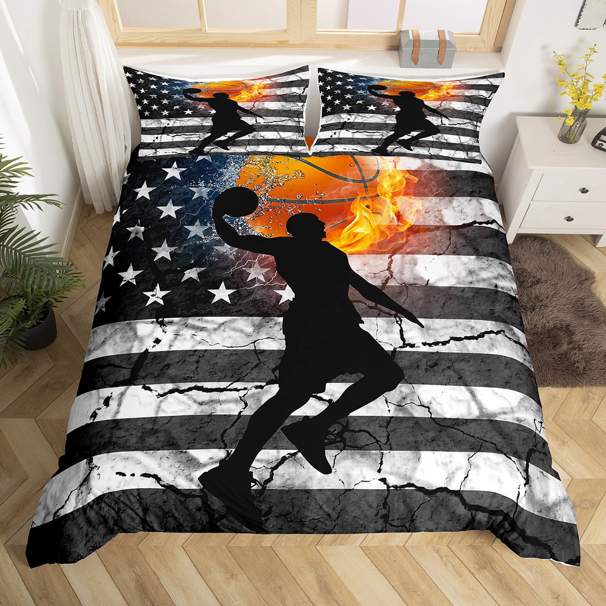 Erosebridal Basketball Bedding Sets Queen Retro USA Flag Comforter ...