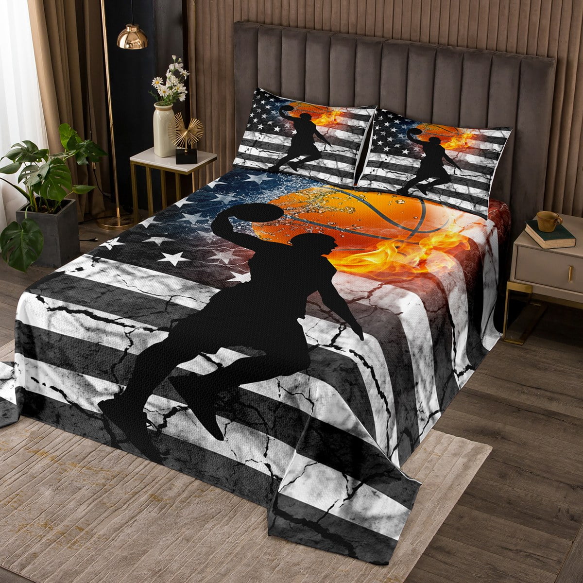 Erosebridal Basketball King Quilt Set Retro USA Flag Coverlet Set ...