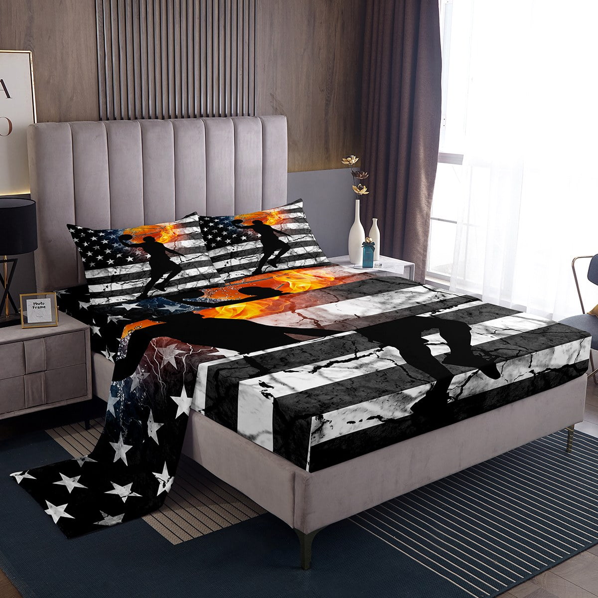 YST Boys Basketball Queen Sheet Set Retro USA Flag Sheets, Vintage ...
