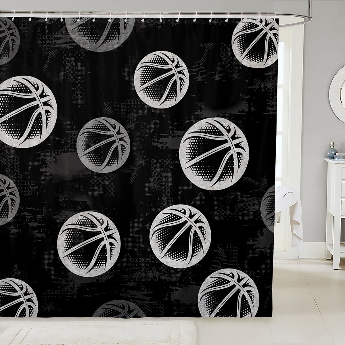 Basketball Shower Curtain Sports Waterproof Bathroom Curtain, Black ...