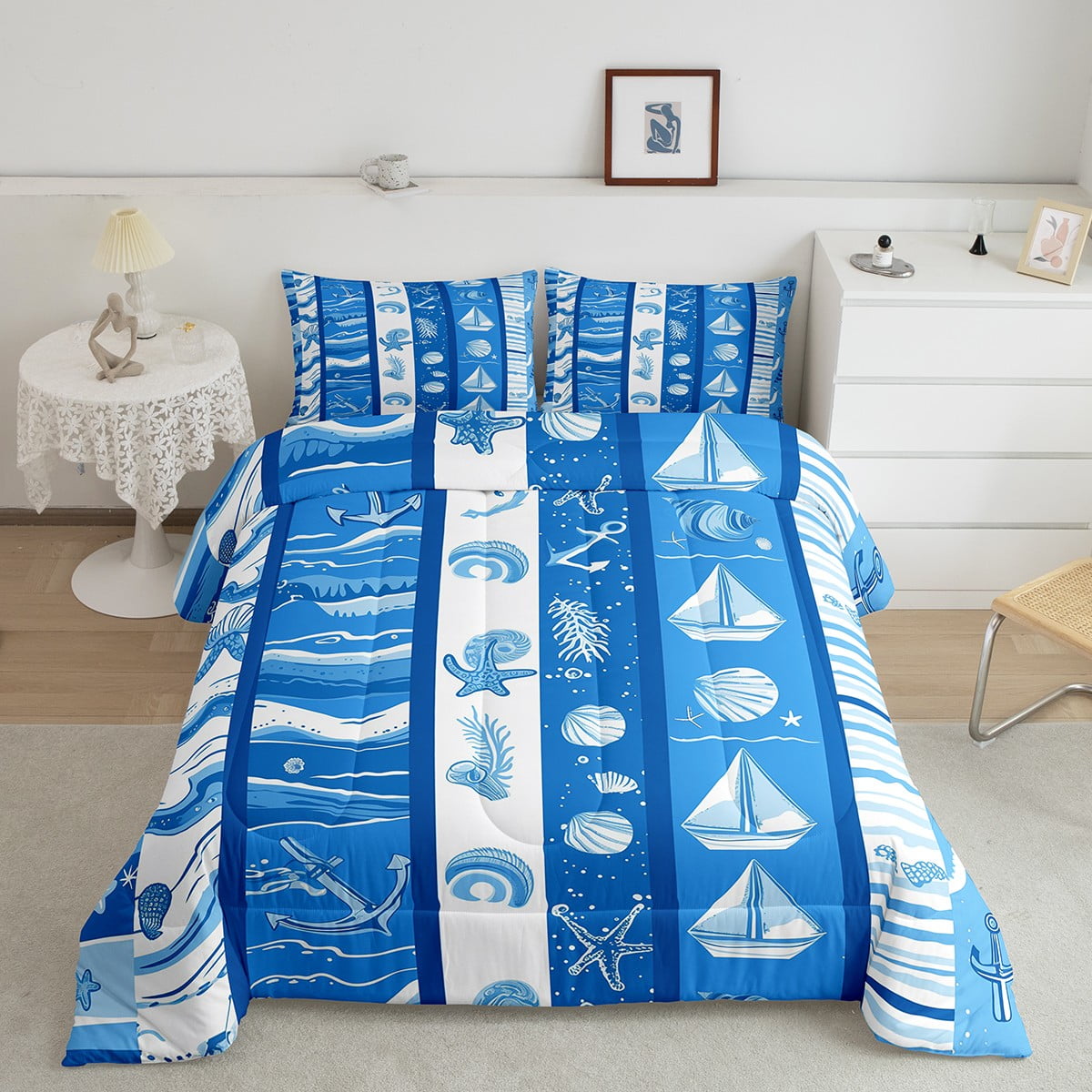 Bedding Sea Ocean Theme Full Comforter Set, Coastal Beach Bedding ...
