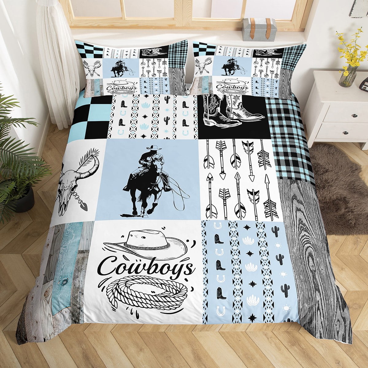YST Boys Blue Cowboy Bedding Set Western Kids Comforter Cover Queen ...