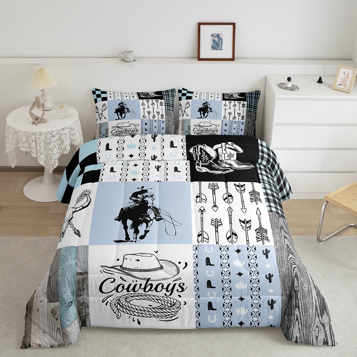 YST Boys Blue Cowboy Bedding Western Kids Comforter Set Twin Size,Boho ...