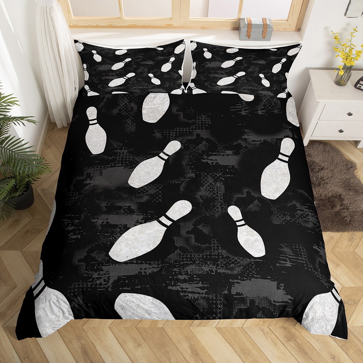 YST Boys Bowling Bed Set Kids Sports Duvet Cover, Black Grey Bedding ...