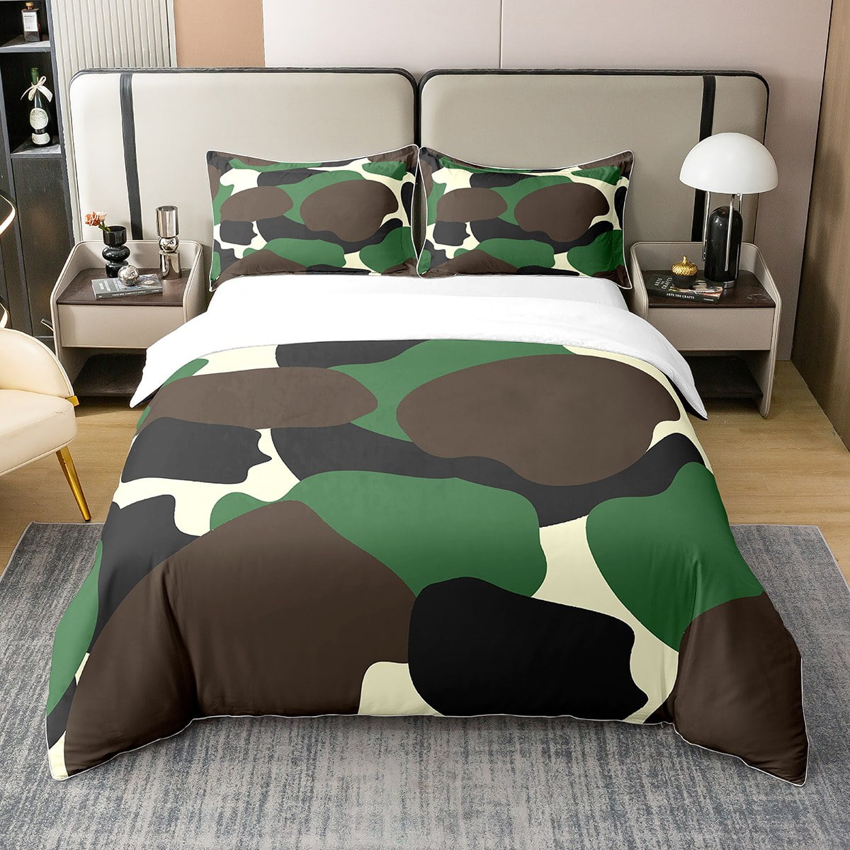 Camouflage 100% Cotton Bedding Set For Adult Teens Green Camo Duvet ...
