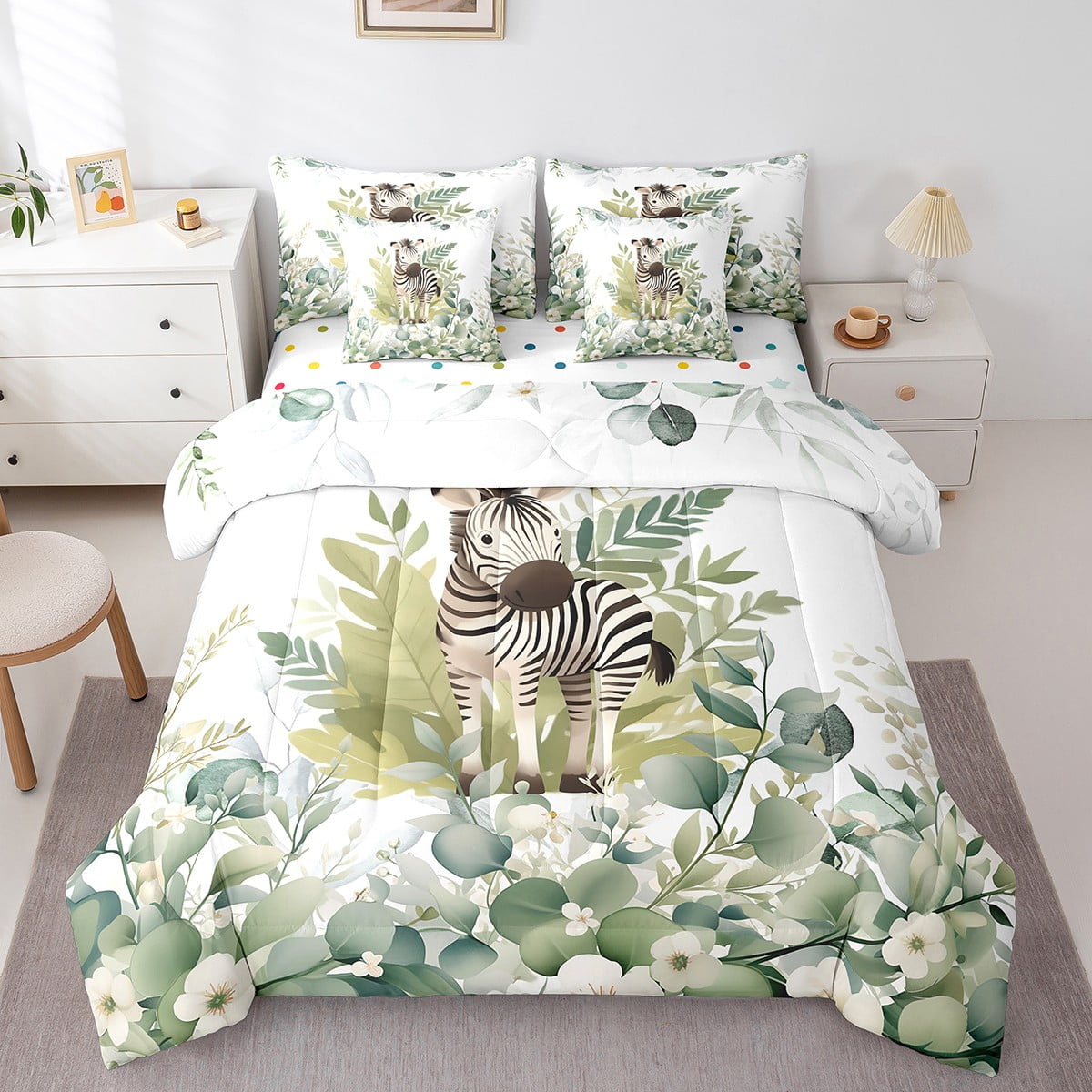 Erosebridal Cartoon Animal Bed in a Bag 7-Piece Kawaii Zebra Bedding ...