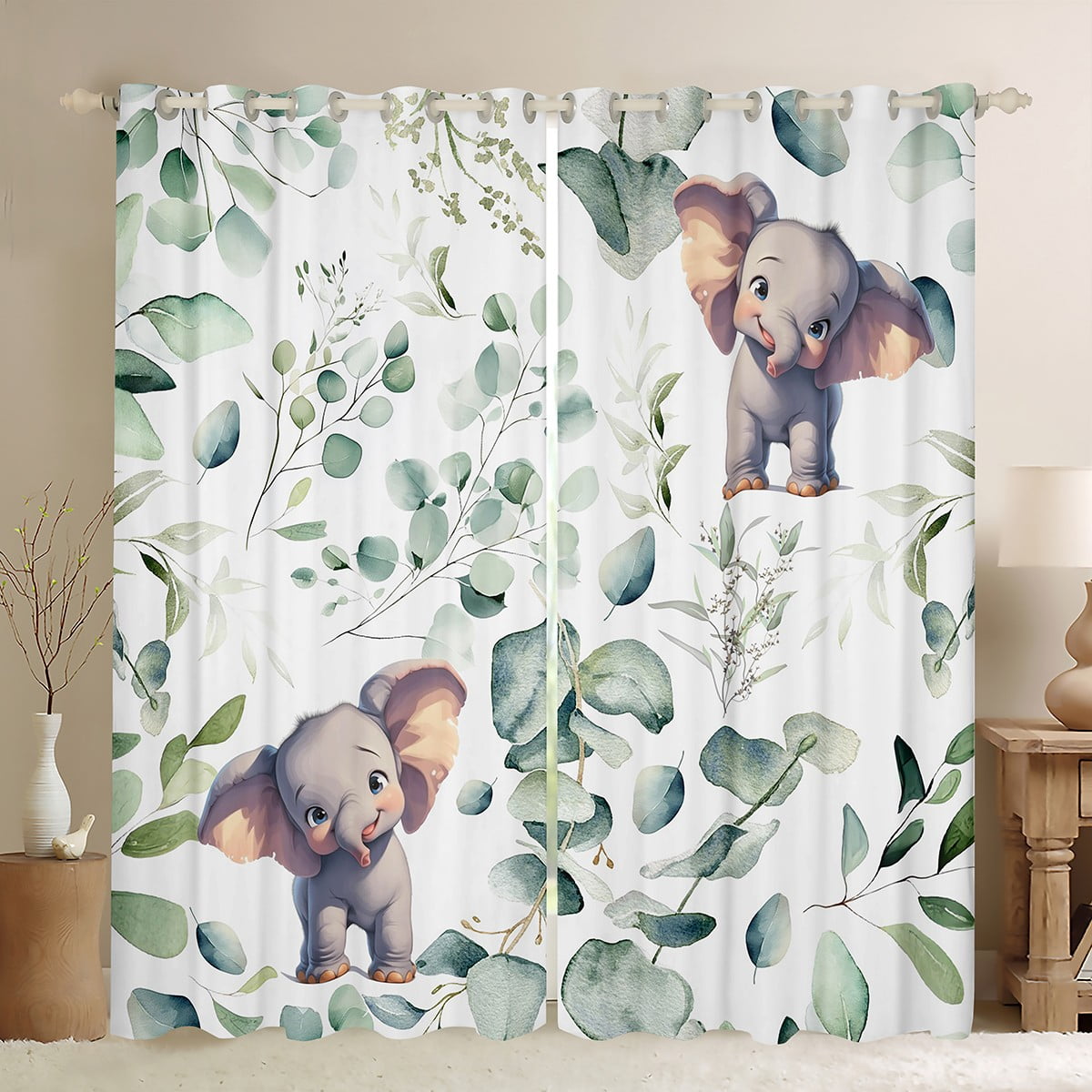 Cartoon Animal Curtains & Drapes Kawaii Elephant 30%-50% Blackout ...