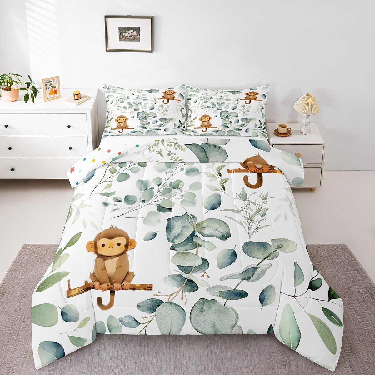 Erosebridal Cartoon Animal Comforter Set Kawaii Monkey Bedding Set ...