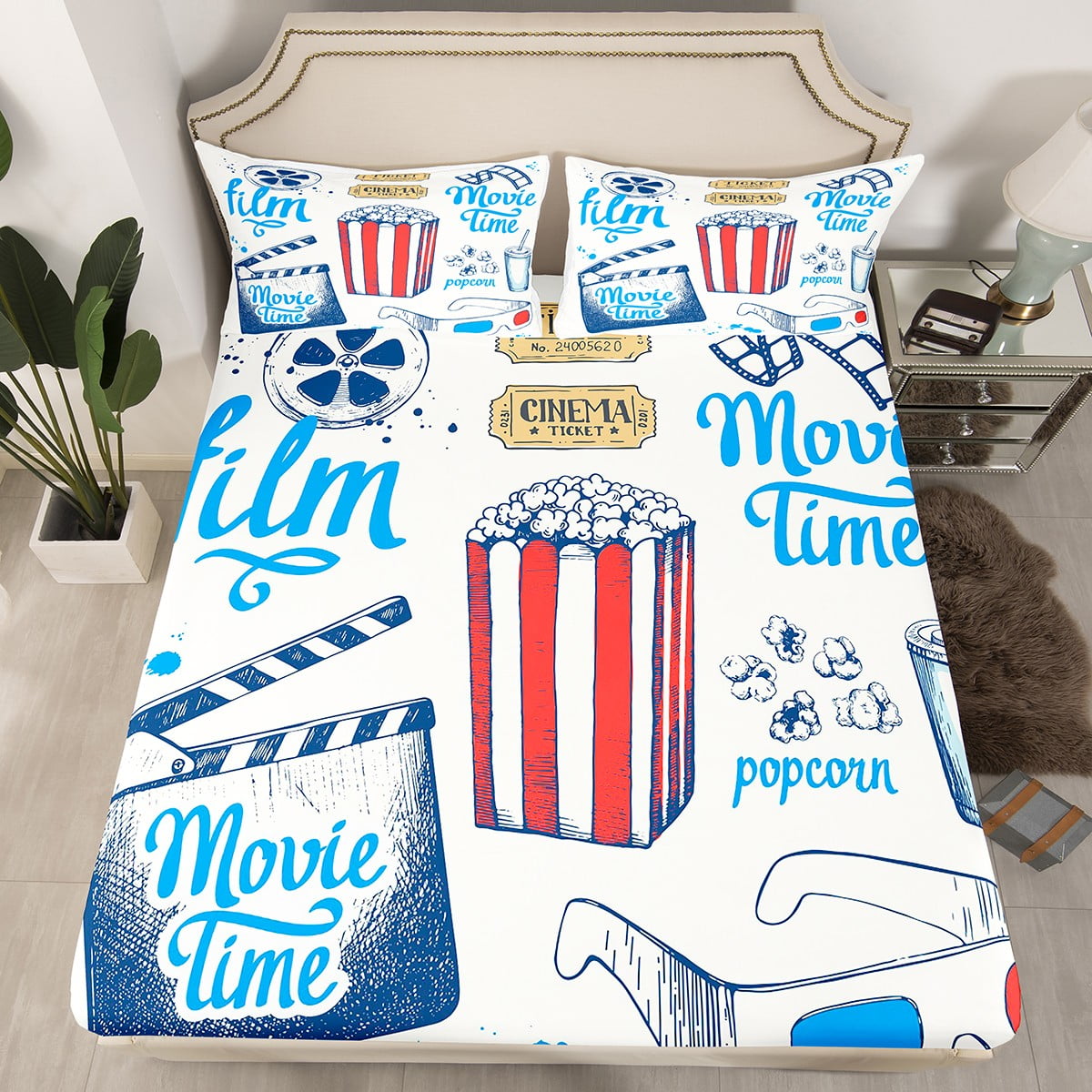 YST Boys Cinema Popcorn Bedding Set Twin Movie Theater Kids Fitted ...