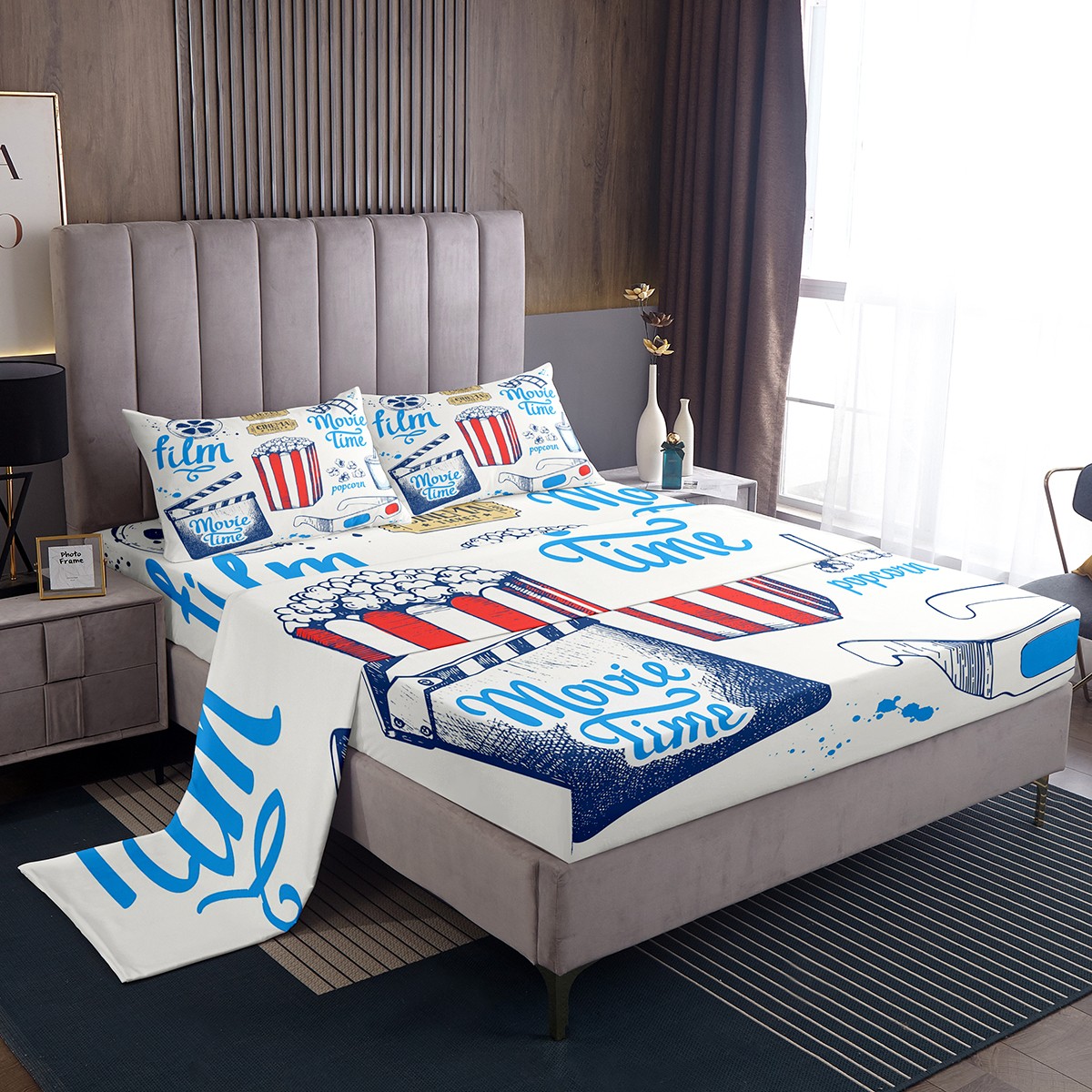 Erosebridal Cinema Popcorn Sheet Set Twin Movie Theater Fitted Sheet ...