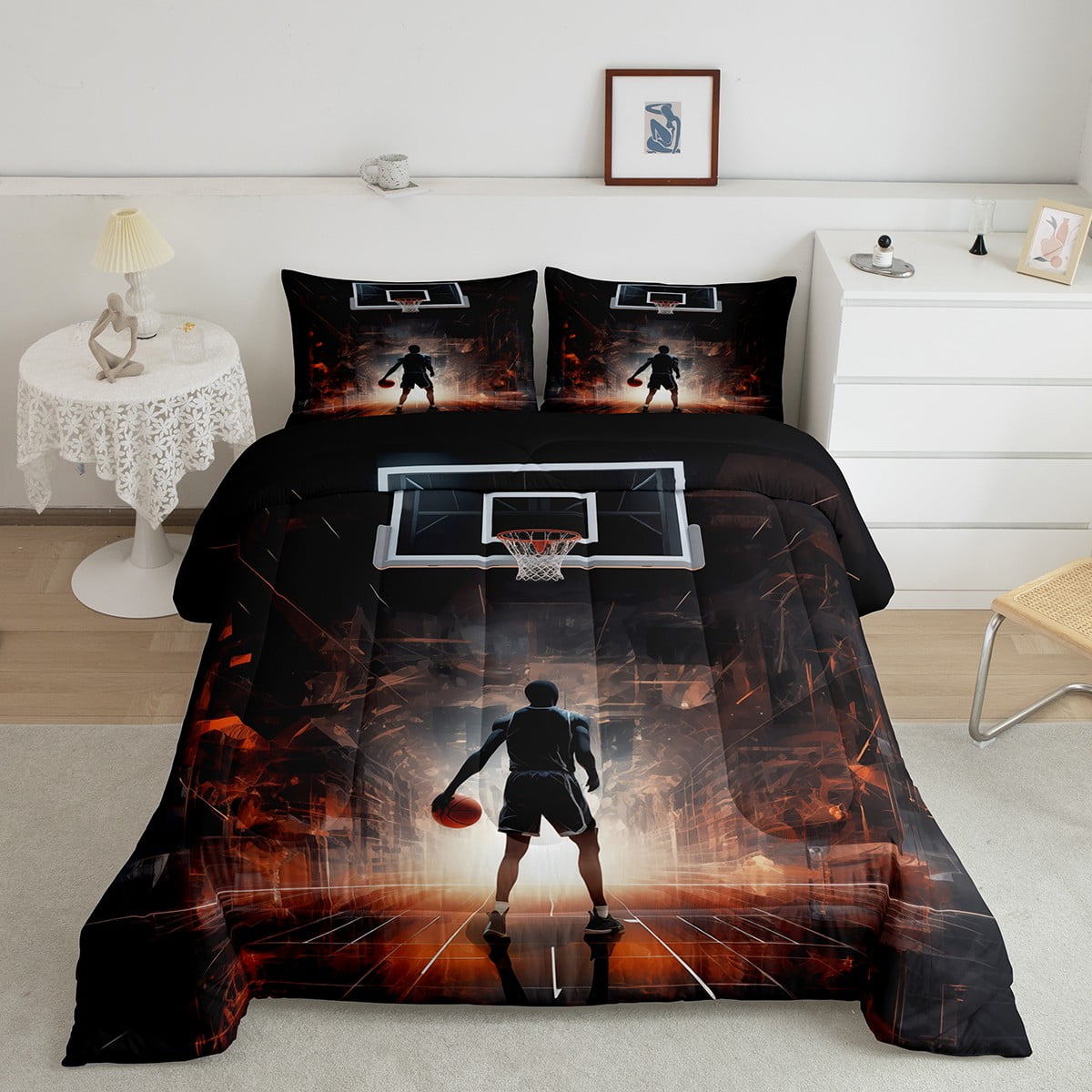 Erosebridal Comforter Set Full Size Basketball Bedding Sets Sports Comforter Basketball Player ...