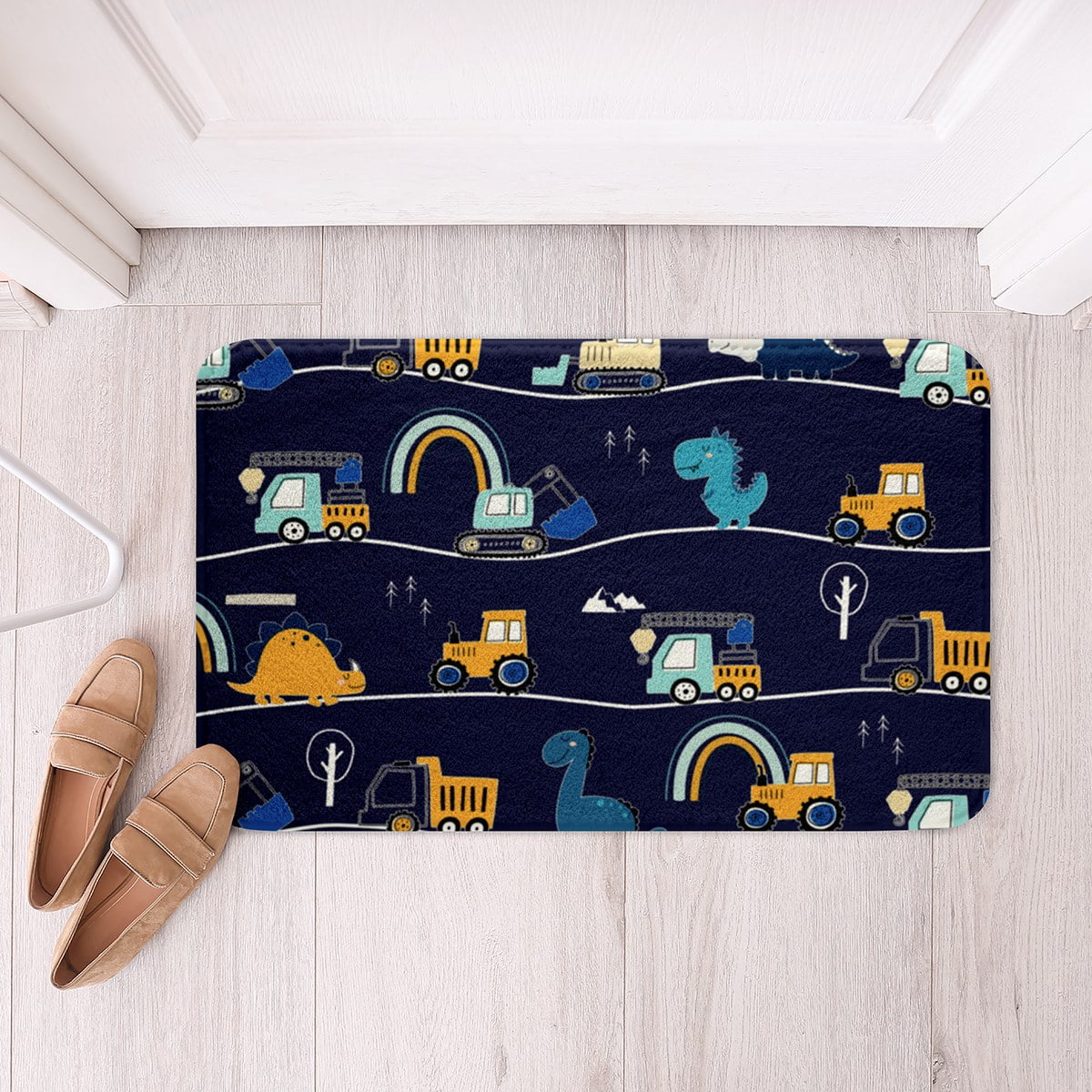 YST Boys Construction Bath Rugs Dinosaur Rainbow Bathroom Rugs for Kids ...