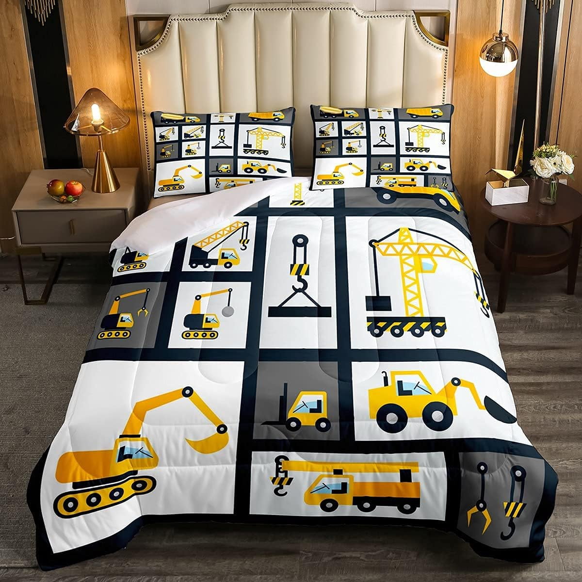 YST Boys Construction Bedding Set Twin Size Kids Machinery Truck ...
