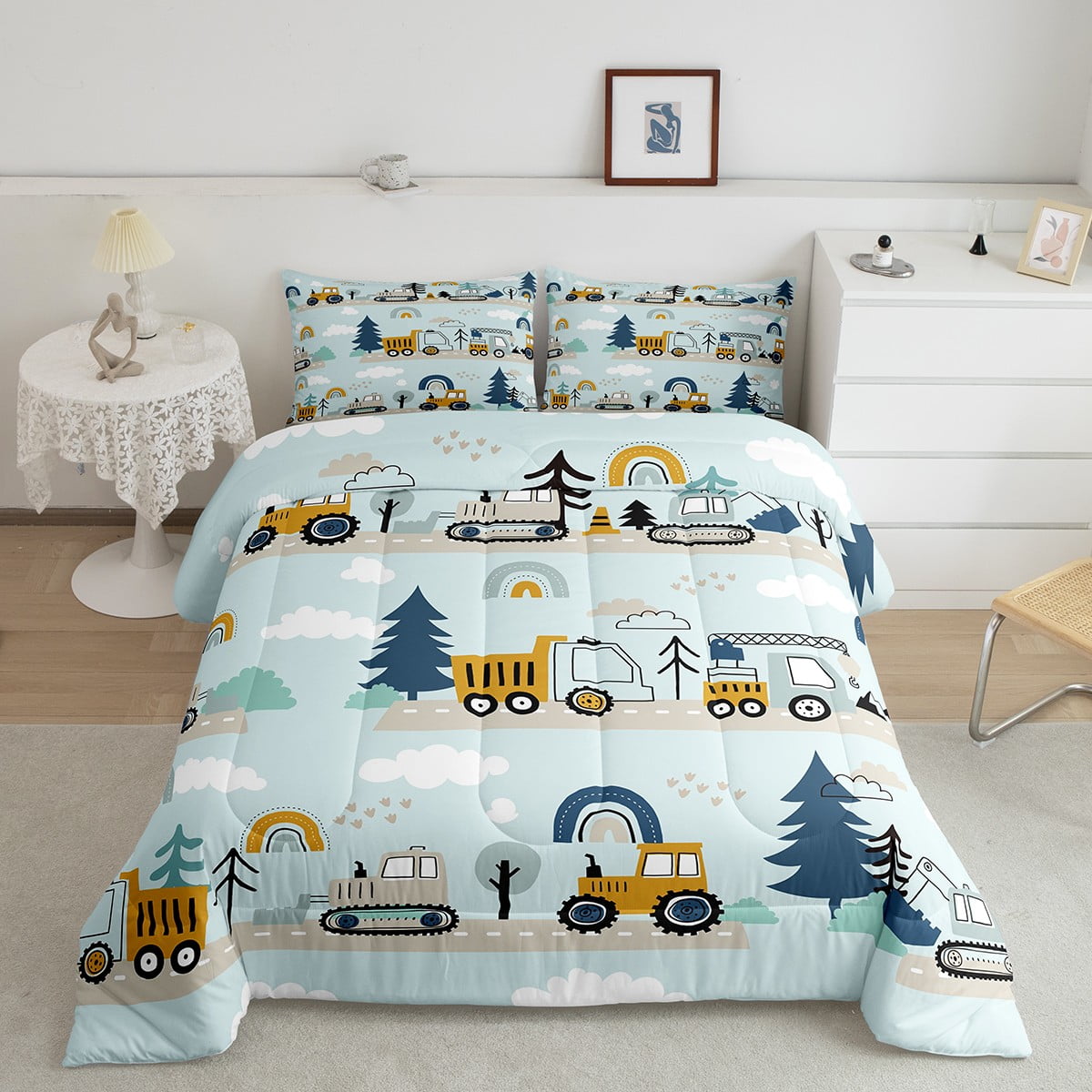 YST Boys Construction Bedding Sets Twin Kids Cartoon Truck Comforter ...