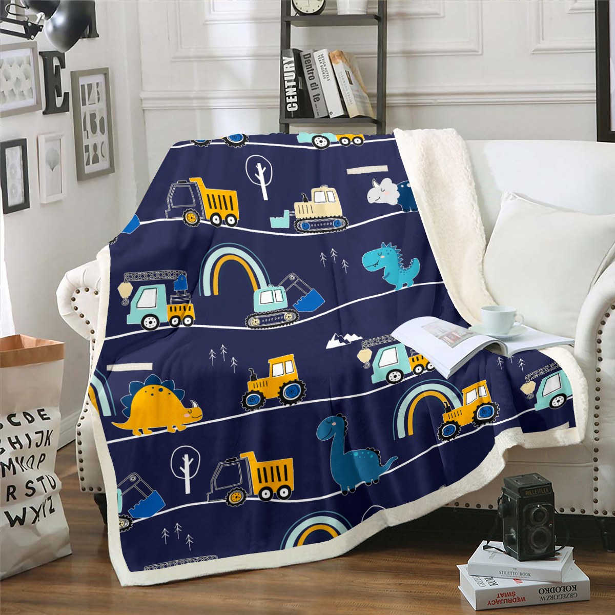 Construction Blanket Dinosaur Rainbow Throw Blanket Bedroom Decor ...