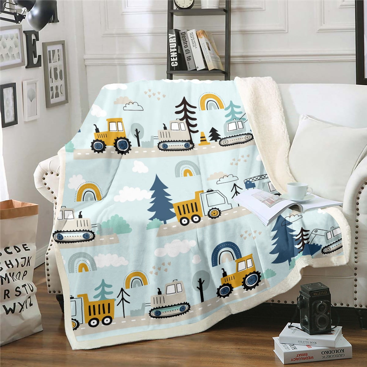 YST Boys Construction Fleece Blanket Twin 60"X80" Kids Cartoon Truck ...