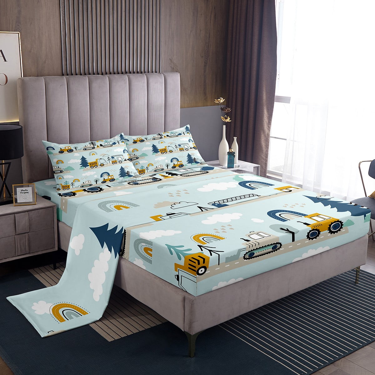 Erosebridal Construction Sheet Set King Cartoon Truck Bed Sheets Car ...