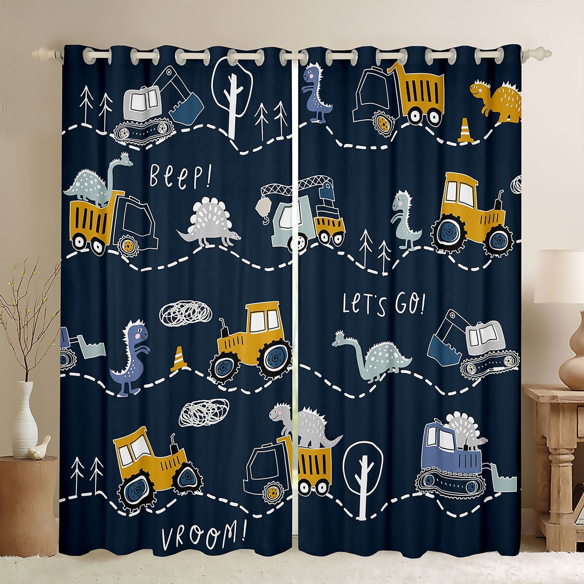Erosebridal Construction Window Curtains 42"Wx84"L Dinosaur Curtains ...