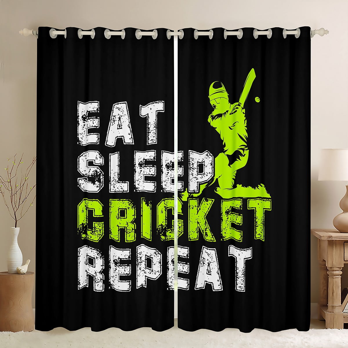 YST Boys Curtains 52x63 inch,Fluorescent Green Cricket Blackout ...