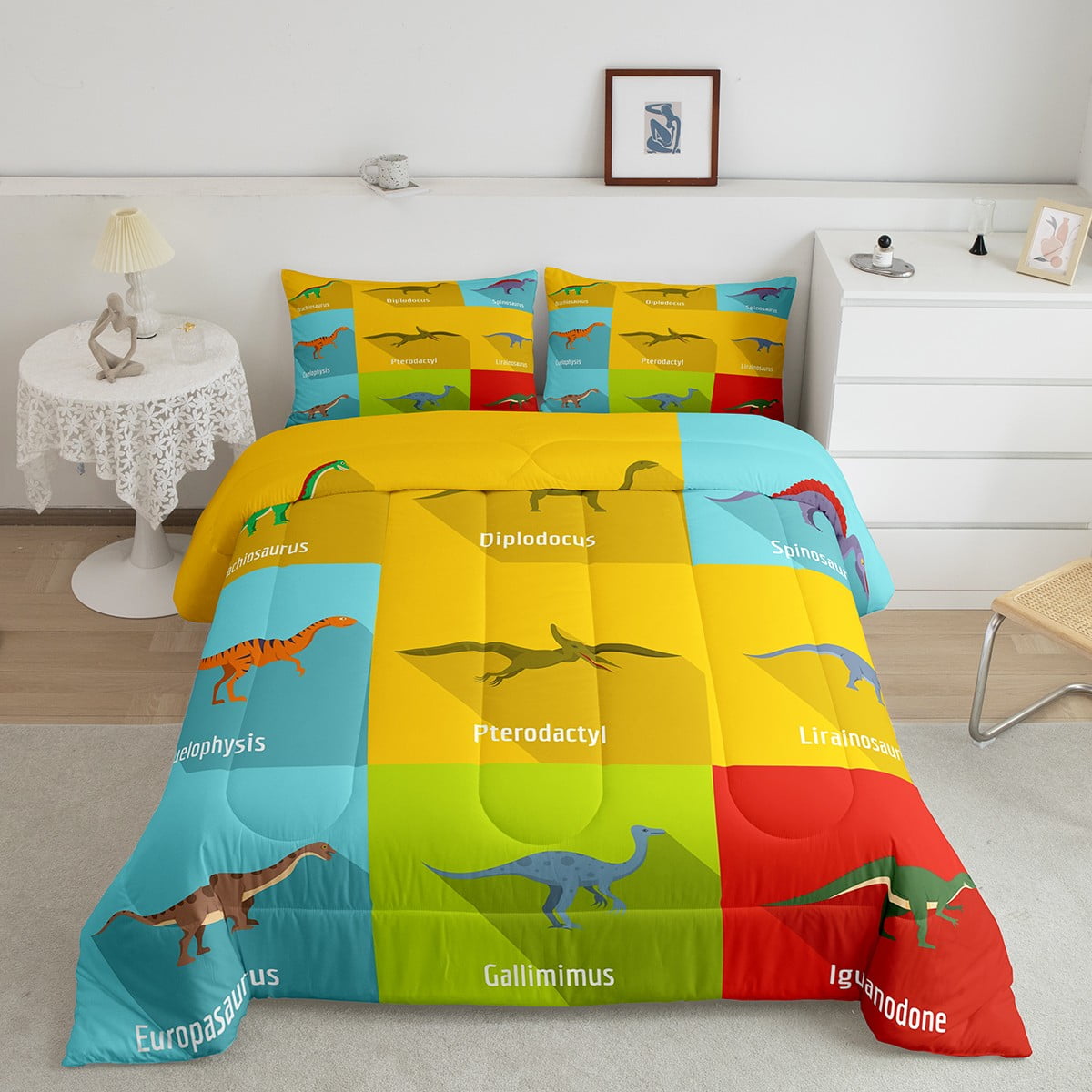 YST Boys Dinosaur Bedding Set,Queen Dino Comforter Set for Girls,Set of Ancient Dinosaur Bedding ...