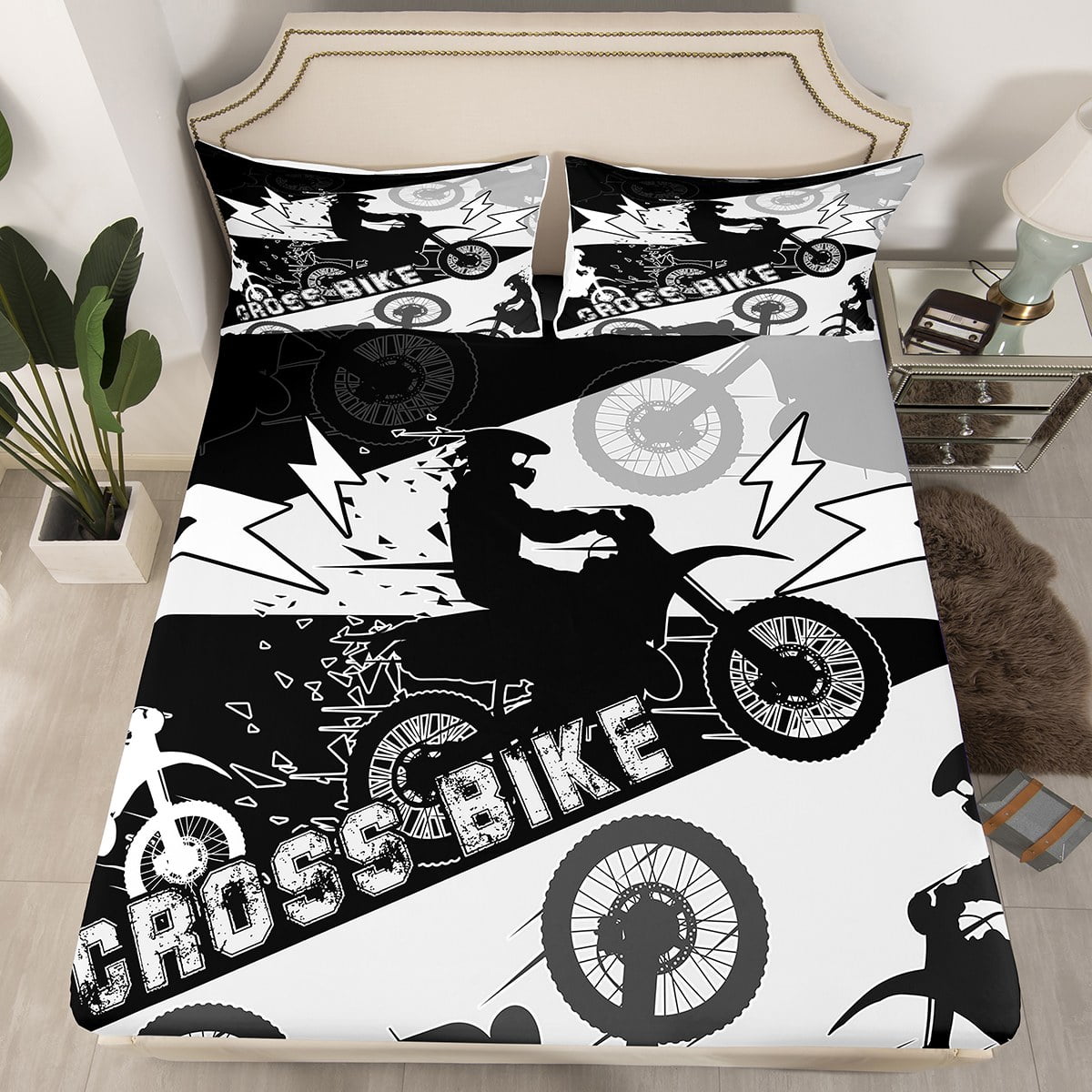 Erosebridal Dirt Bike Queen Bed Sheets Dirtbike Fitted Sheet Motocross ...