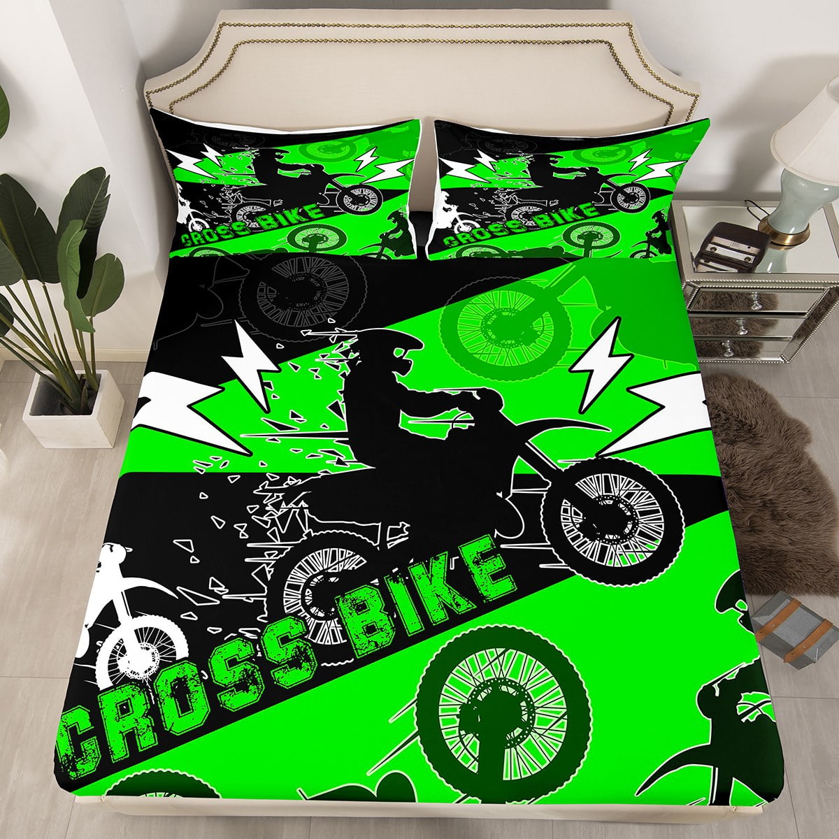 Erosebridal Dirt Bike Queen Bed Sheets Dirtbike Fitted Sheet Motocross ...