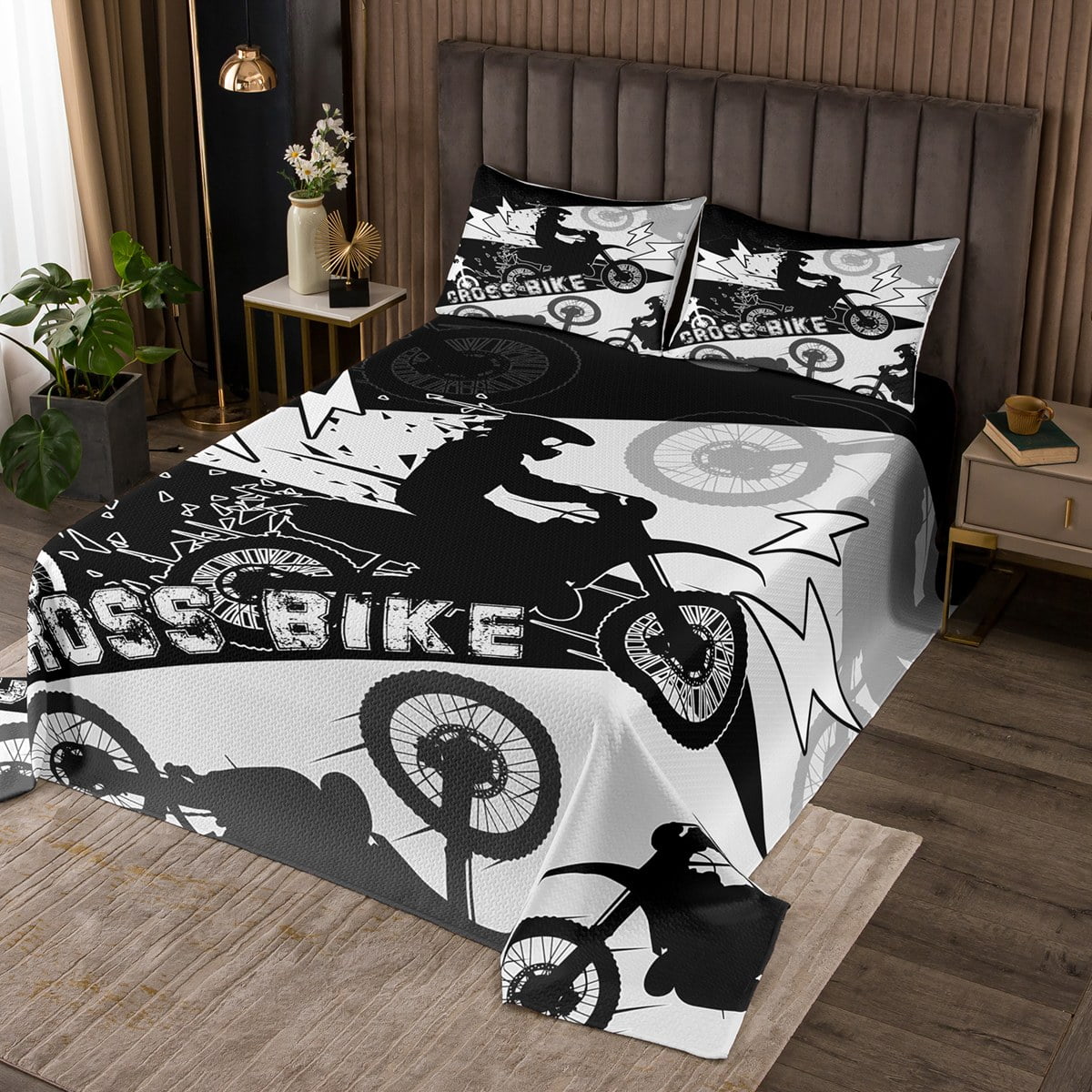 Erosebridal Dirt Bike Queen Quilt Set Dirtbike Bedspread Set Motocross ...