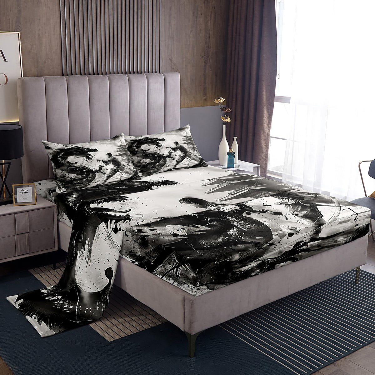 YST Boys Dragon Sheet Set King Size, Vintage Loong Sheets For Kids Teens Adult, Ancient Wildlife ...