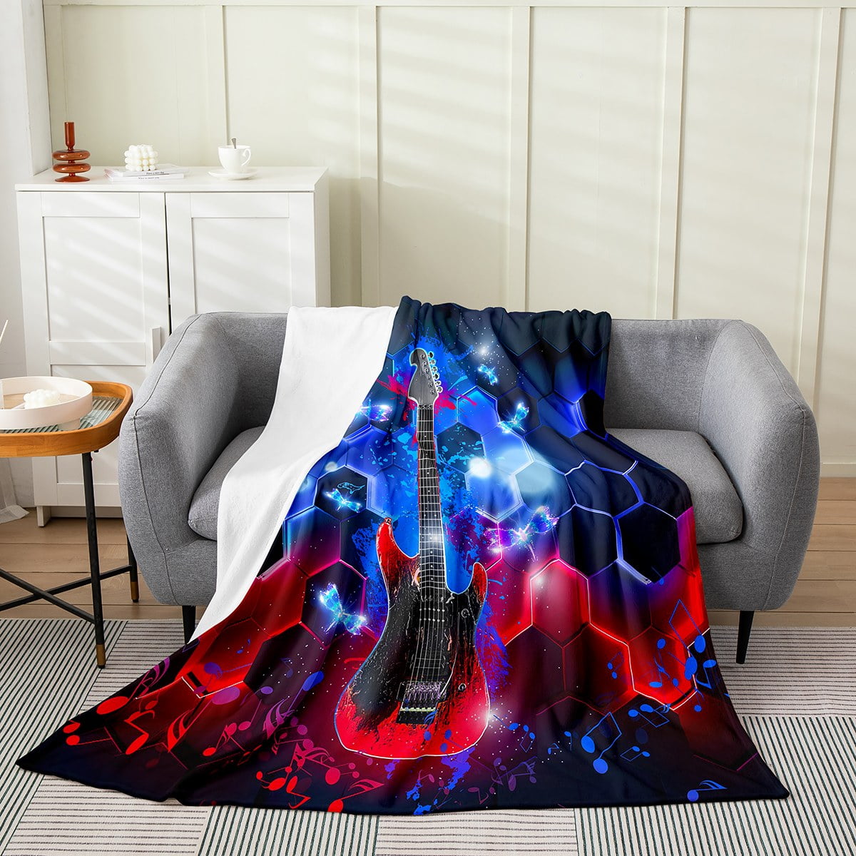 Electric Guitar Fleece Blanket Rock Music Note Blanket Throw 50x60 Inch ...