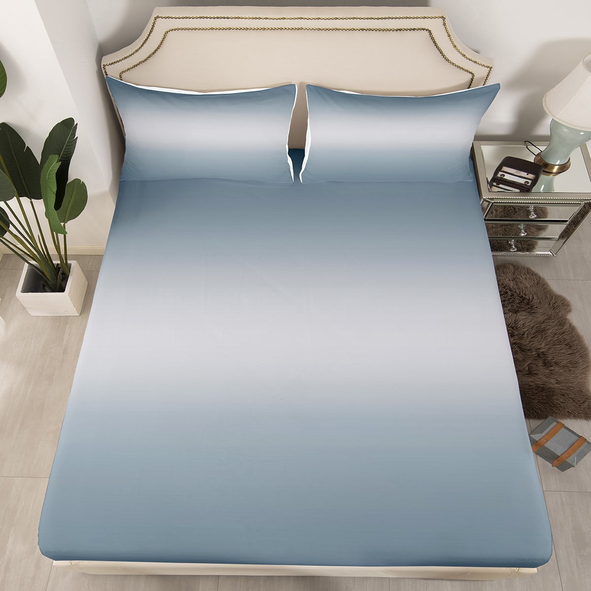 Erosebridal Fitted Sheet Stone Blue and Greyish White Bed Sheets ...