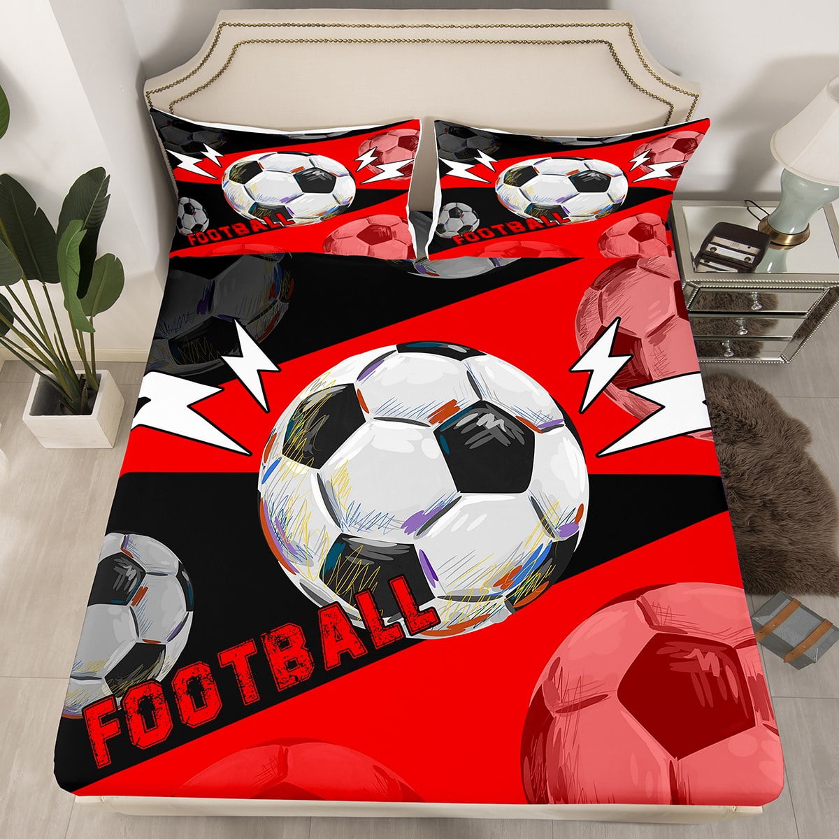 YST Boys Football Bed Sheets Full Kids Girls Football Fitted Sheet ...