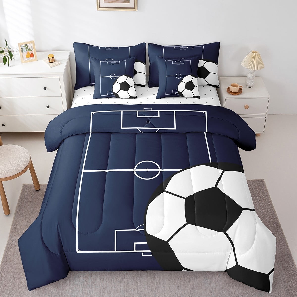 Football Twin Comforter Set with Sheets 7 Piece,Soccer Sports Bedding ...