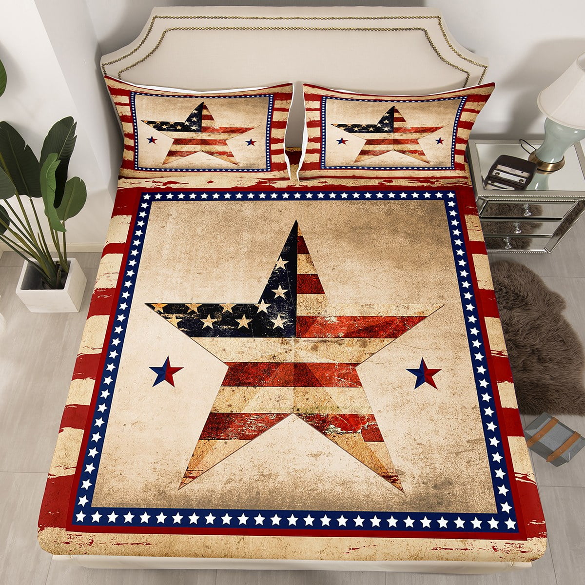 Erosebridal Full Size Bed Set American Flag Fitted Sheet,USA ...