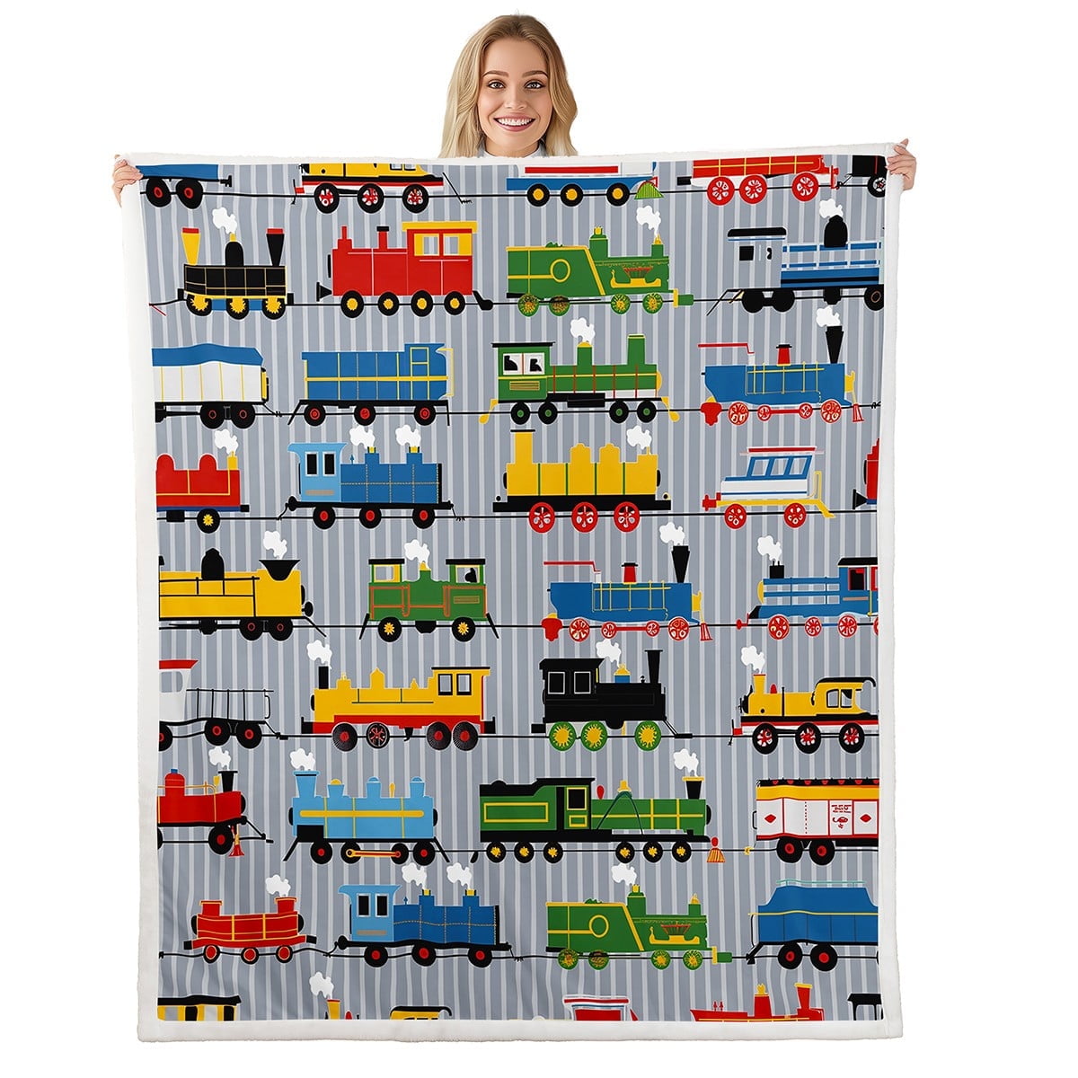 Fuzzy Blanket Twin Size Train Fleece Blanket,Colorful Steam Engine ...