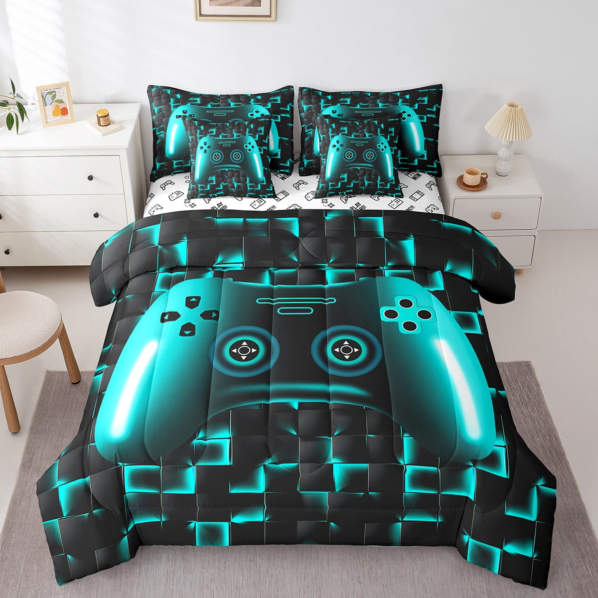 Gaming Twin Bedding Set Gamer Comforter Set For Teen Game Controller ...