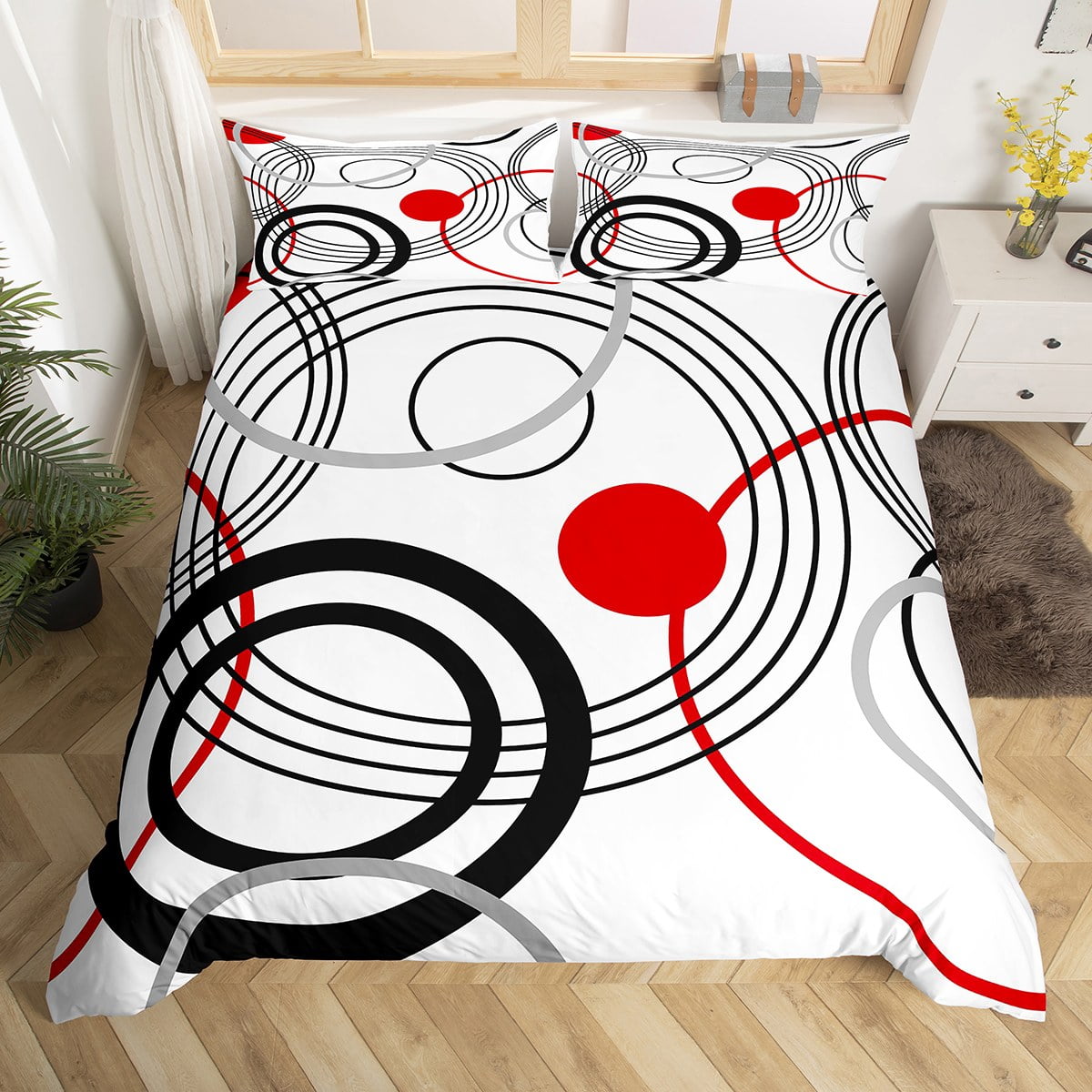 Erosebridal Geometric Bedding Set King Red Black White Circle Pattern ...