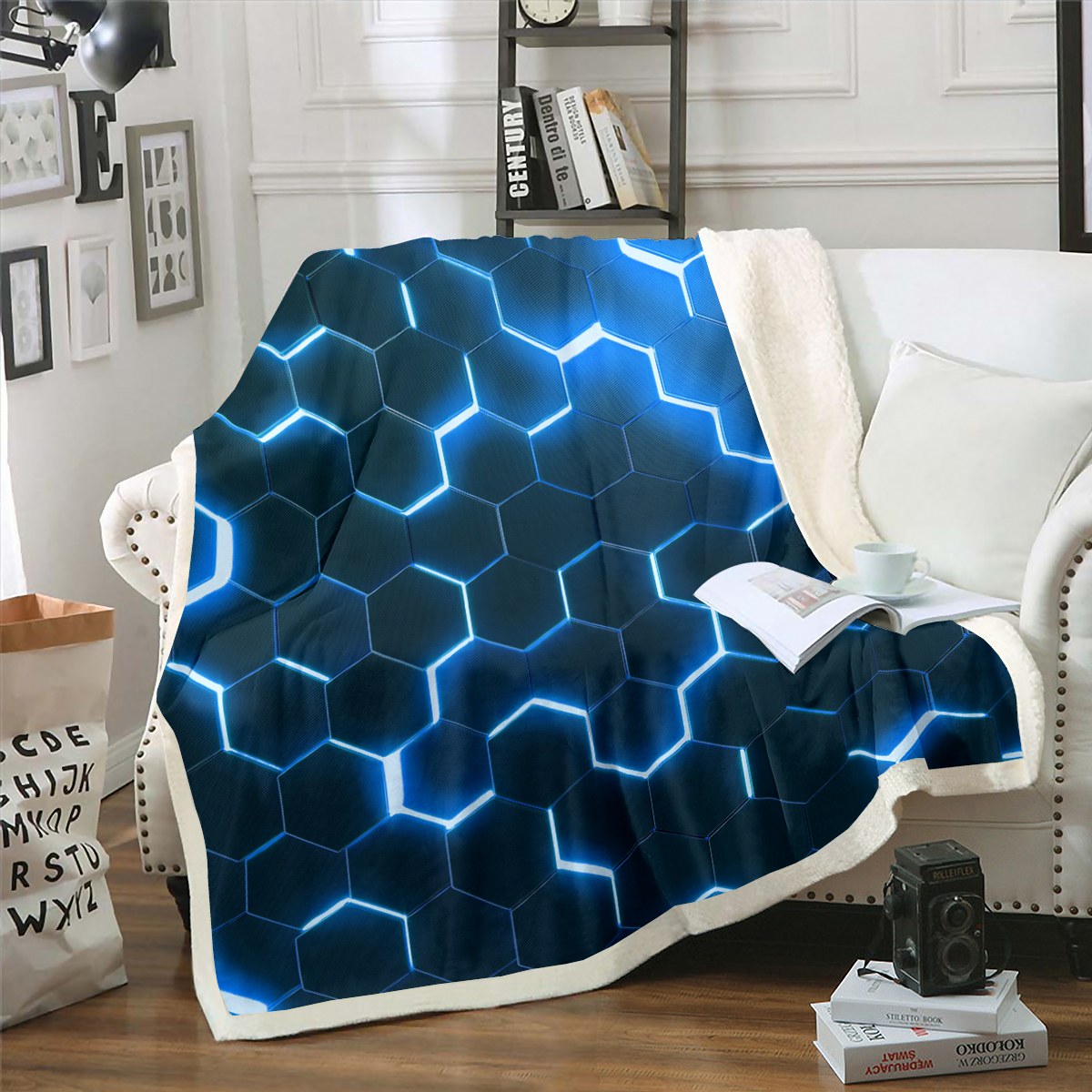 Geometric Sherpa Blanket 30"X40",Neon Geometric Honeycomb Fleece ...