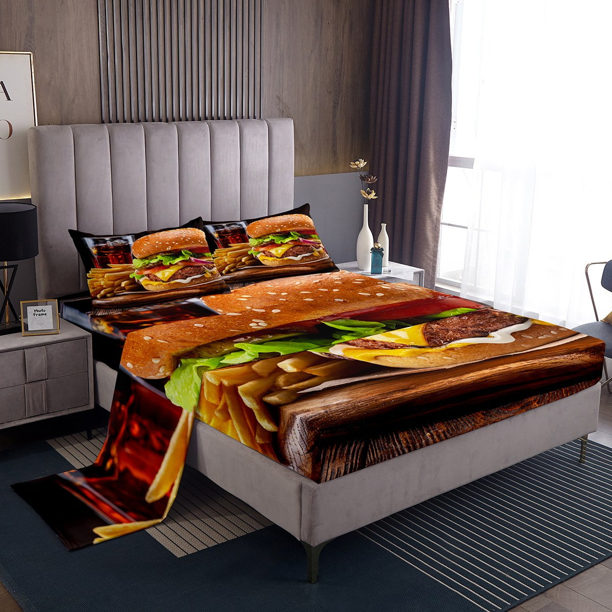 YST Boys Girls Hamburger Bed Sheets King,French Fries Sheet Set for ...