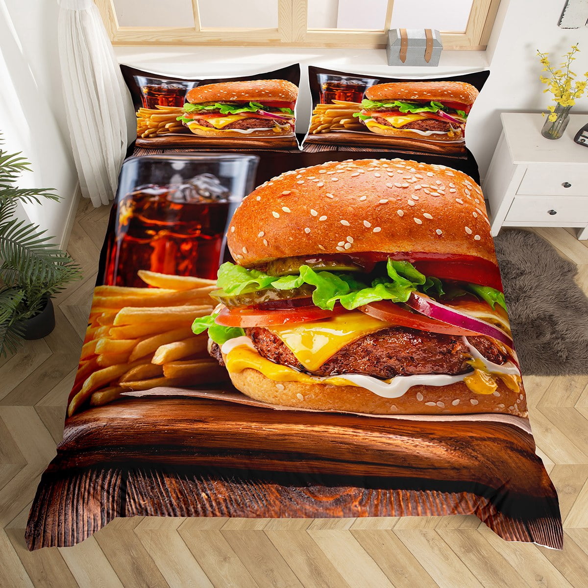 Erosebridal Hamburger Duvet Cover Full,French Fries Bedding Set Adults ...