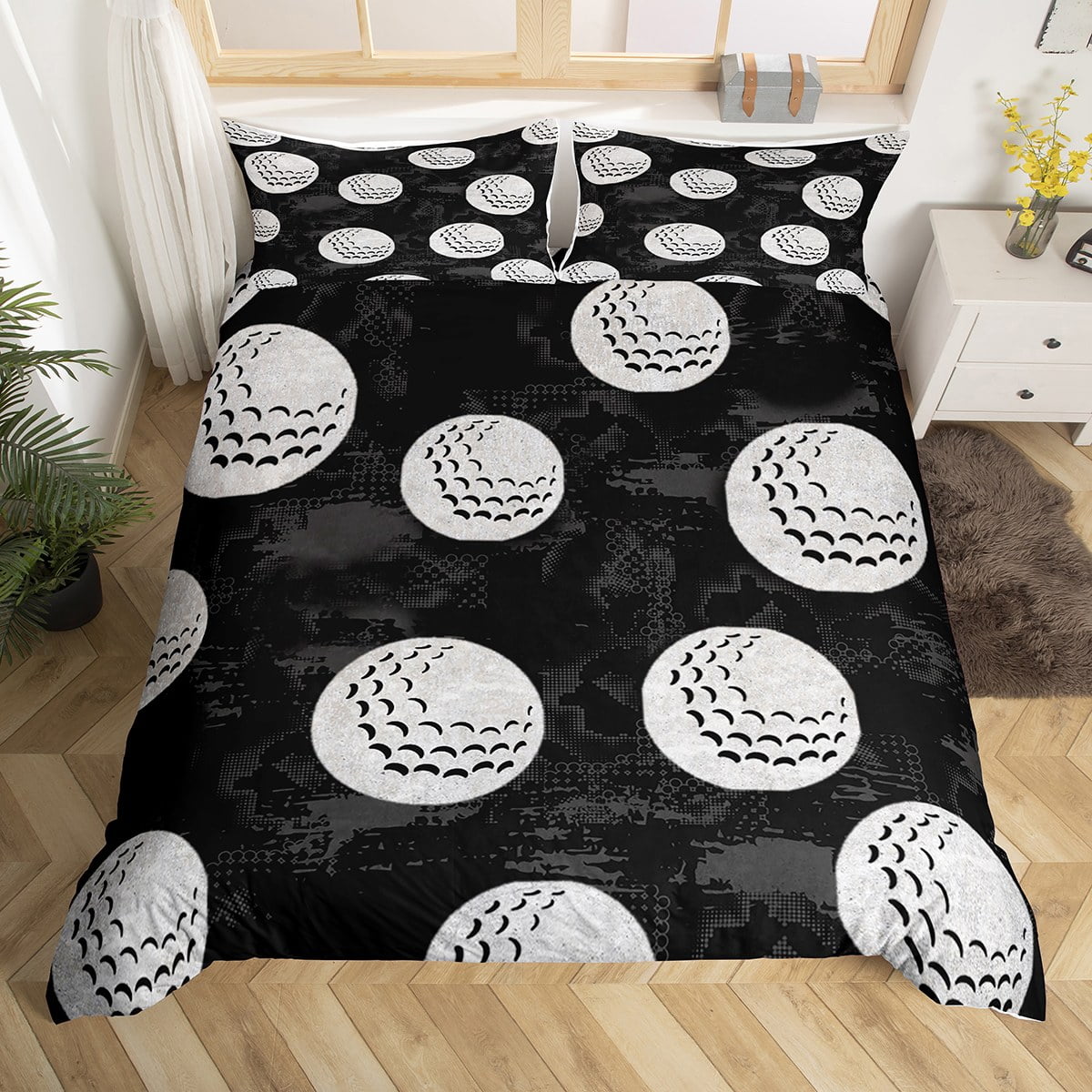 YST Boys Golf Bed Set for Men Sports Duvet Cover, Black Grey Bedding ...
