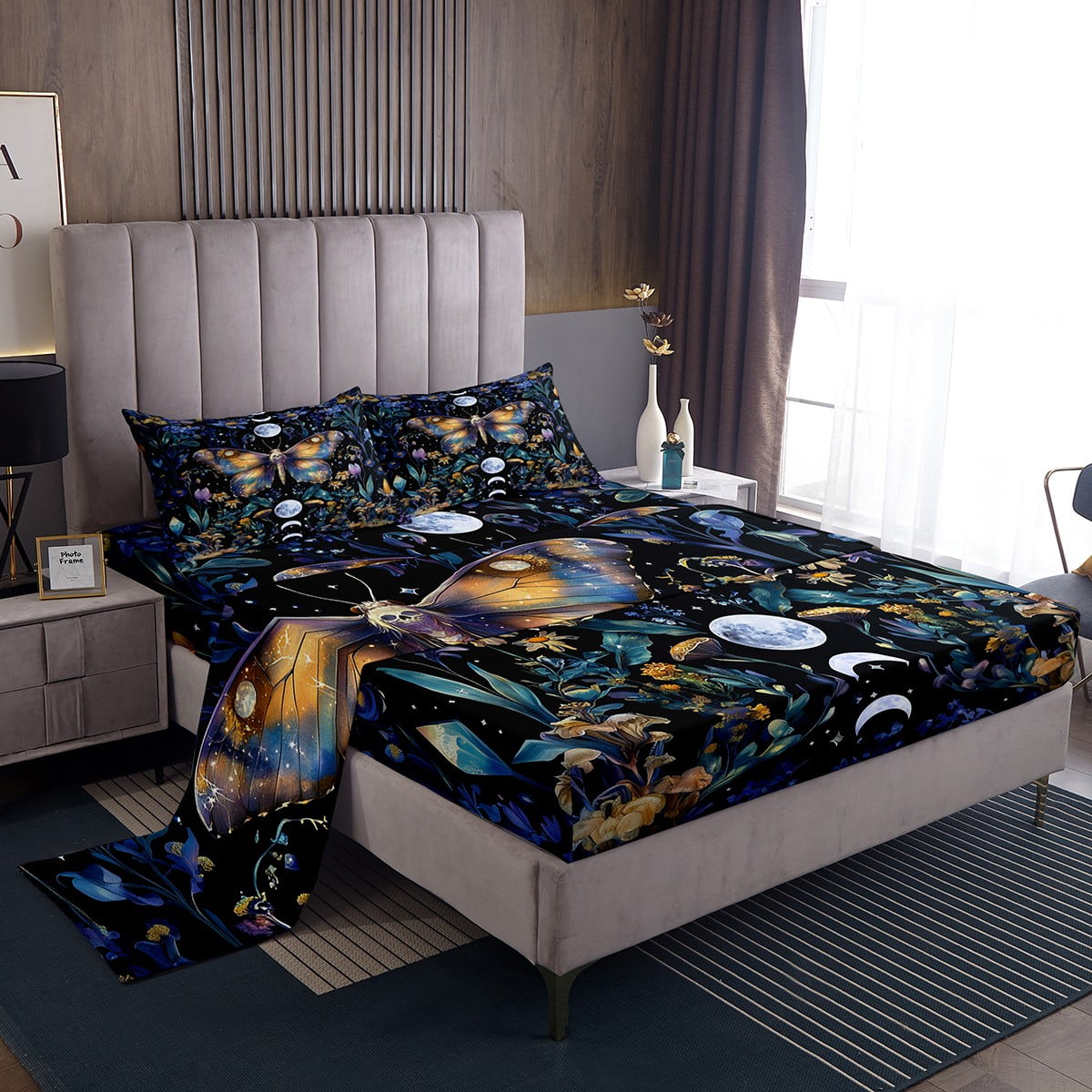 Gothic Moth Bed Sheets, Bohemian Trippy Sun Moon Sheets Halloween Sugar ...