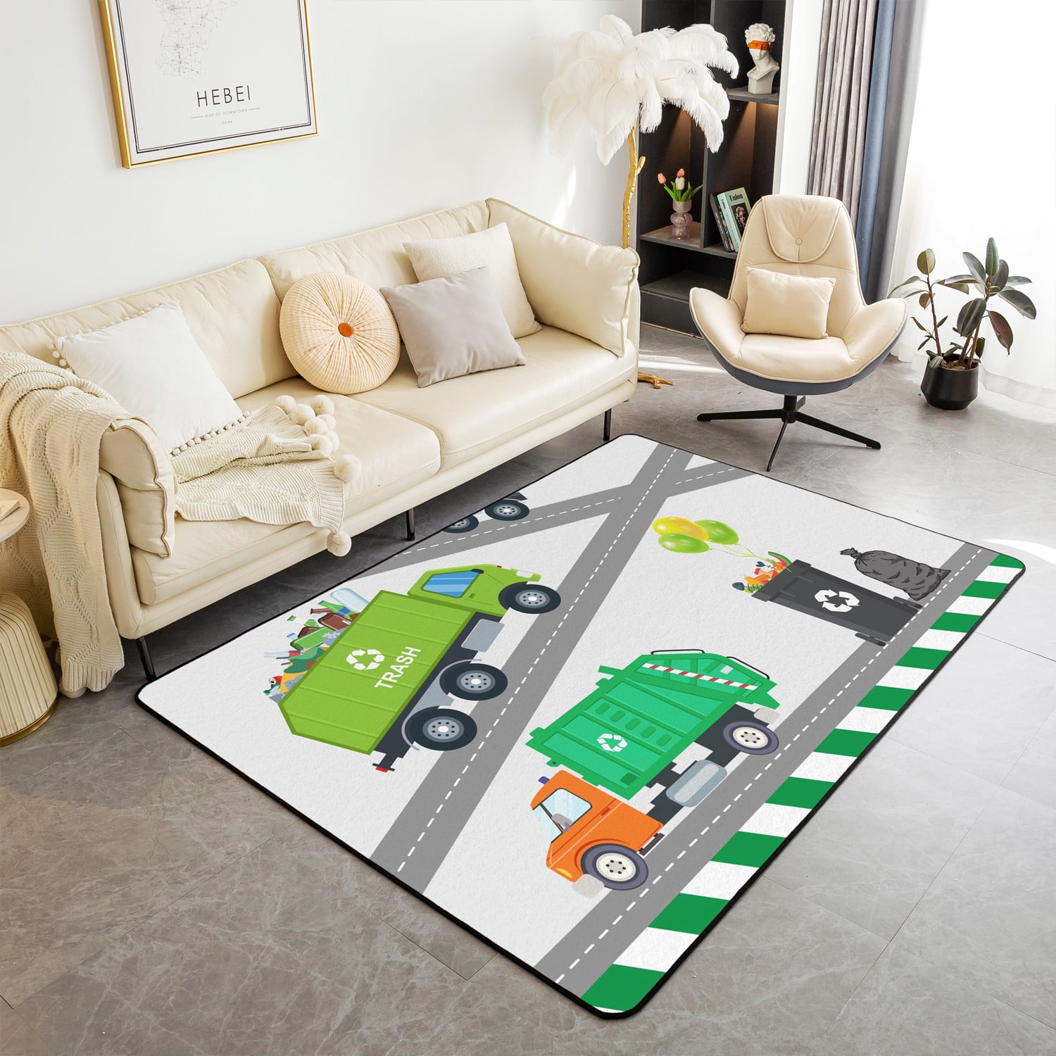 Erosebridal Green Garbage Truck Area Rug Cartoon Trash Truck Living ...