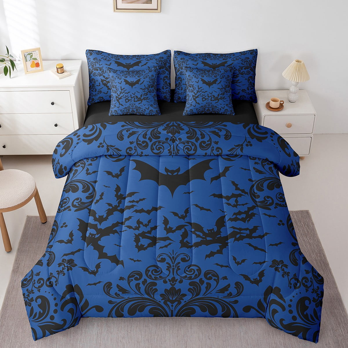Erosebridal Halloween Bat Comforter Set 7 Piece Twin Black Bats Bed In ...