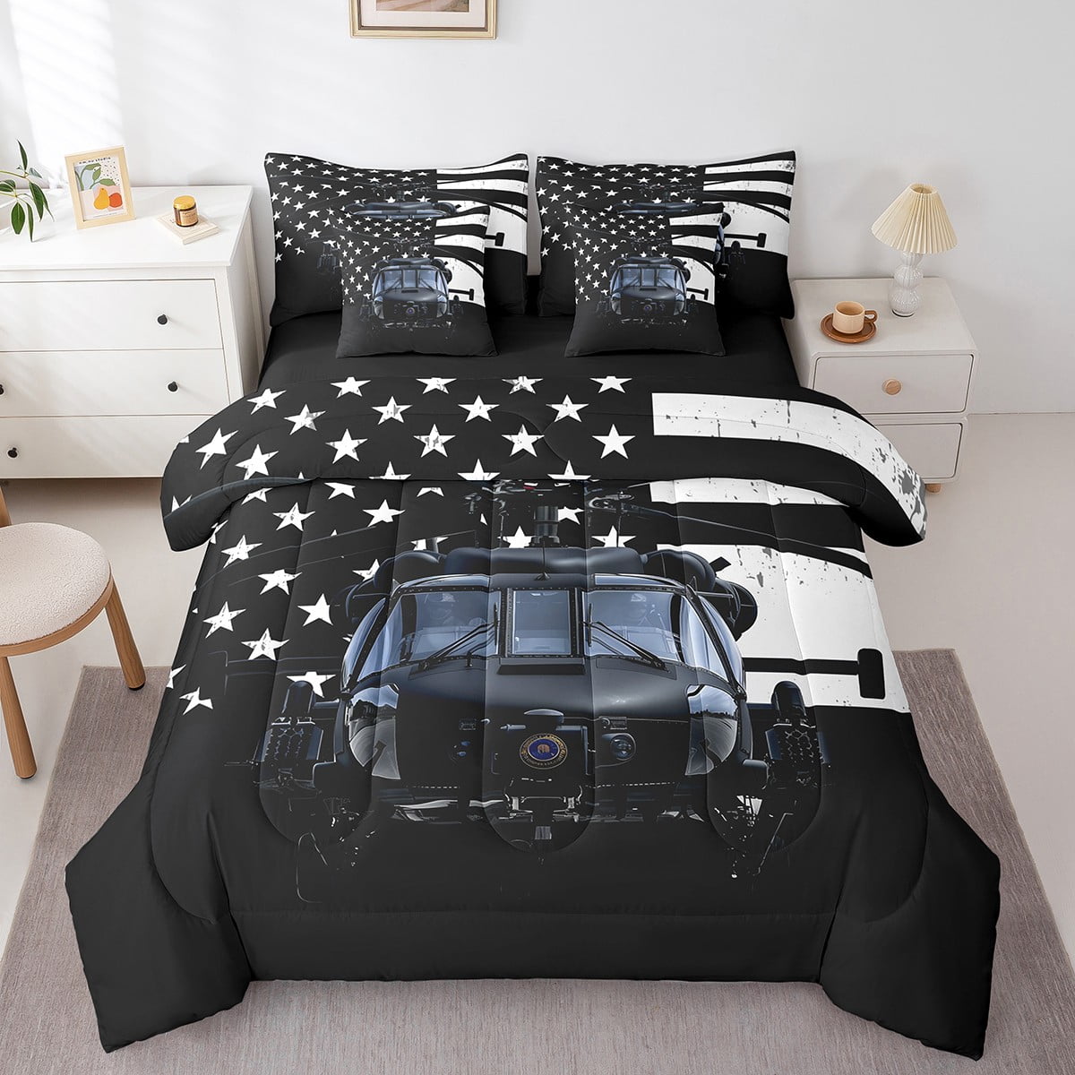 YST Boys Helicopter King Comforter Set 7 Piece,American Flag Bed In A ...