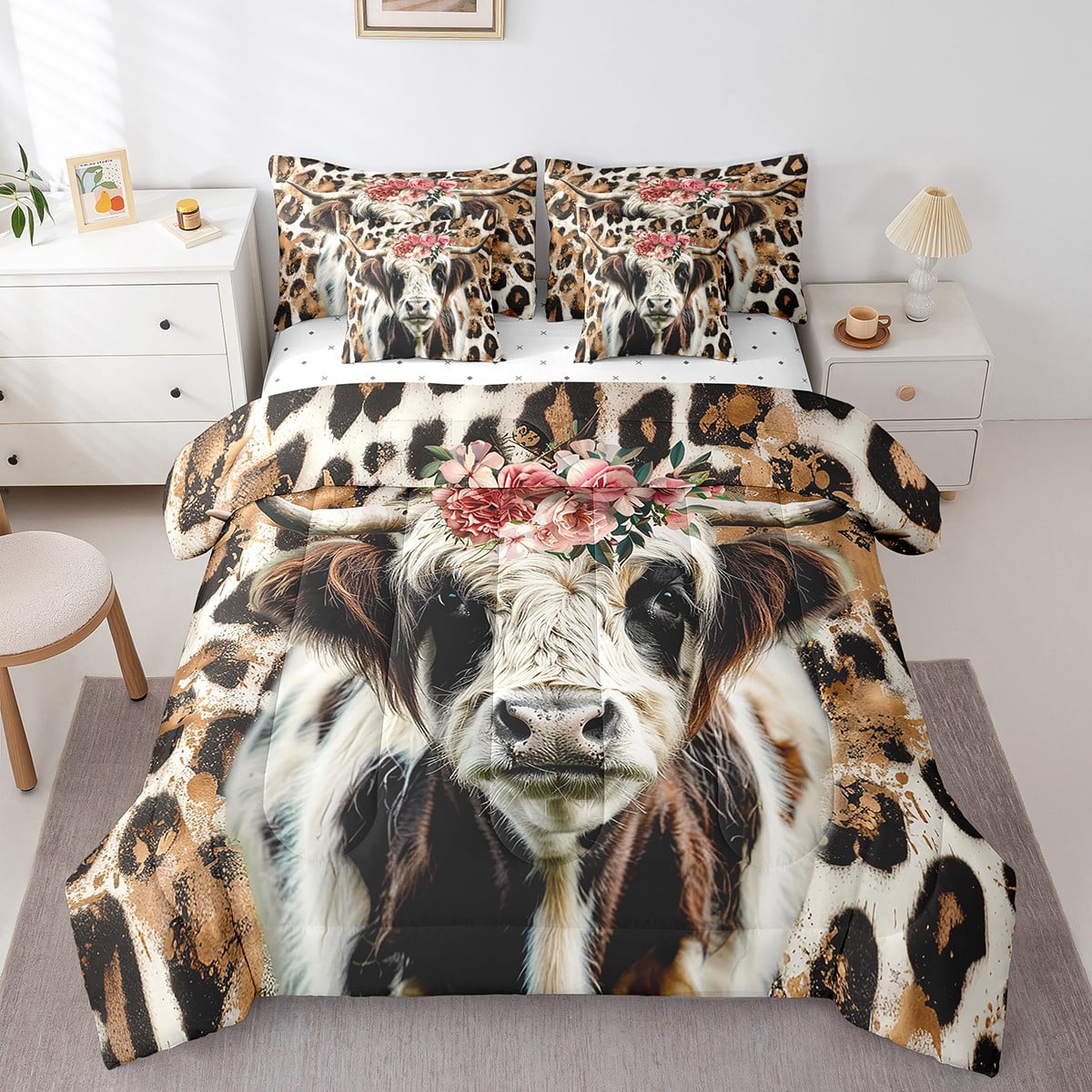 Highland Cow Comforter Set - 7 Pieces Cute Cow Print Bedding Sets Twin ...