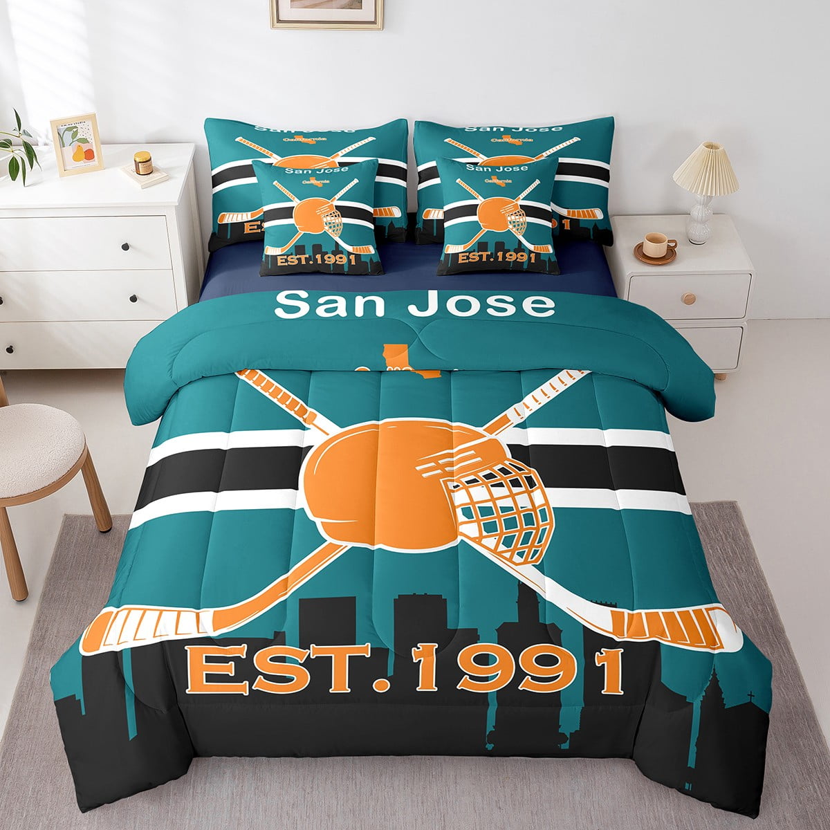 Hockey 7 Piece Bedding Sets Winter Sports Comforter Bed in a Bag Ice ...