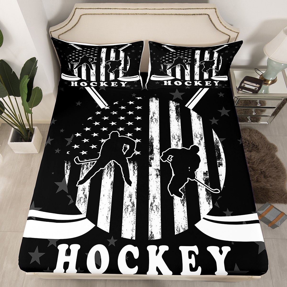Ice Hockey Bed Sheets,American Flag Puck Hockey Fitted Sheet Twin ...