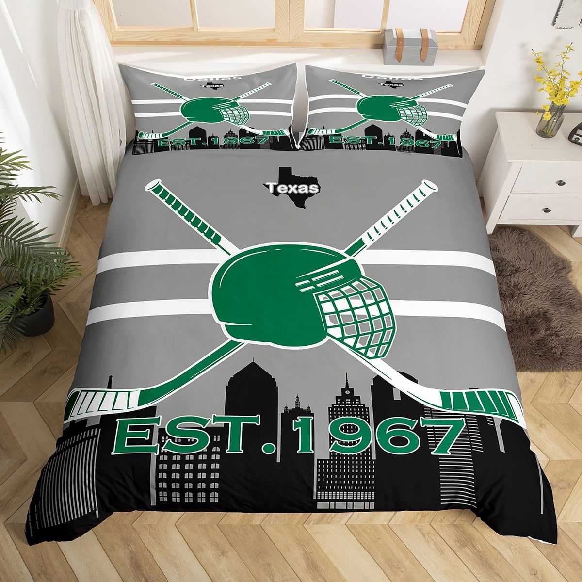 YST Boys Ice Hockey Lovers Duvet Cover King,Sports Bedding Set for Teens Youth,Ice Hockey Helmet ...